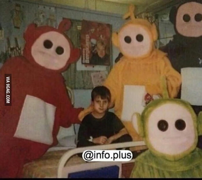 The teletubbies trying to bring joy to a child in a hospital - 9GAG