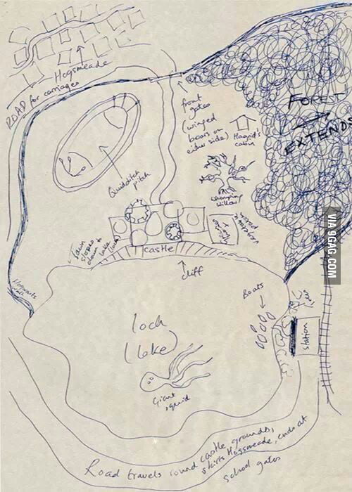 J.K. Rowling's Original Map of Hogwarts - 9GAG