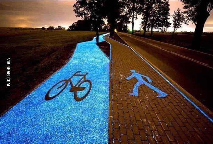 Amazing Glow-In-The-Dark bicycle path in Netherlands. - 9GAG