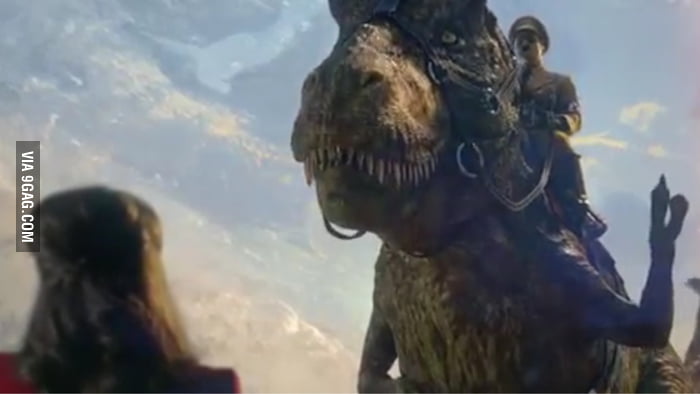 A reptile mutant hitler is riding a "Heil Hitler" t-rex....! - 9GAG