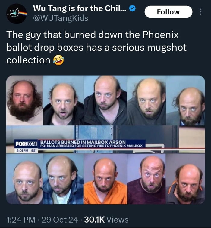 The MAGA that burned down the ballot box found and arrested. Has long criminal record. - 9GAG