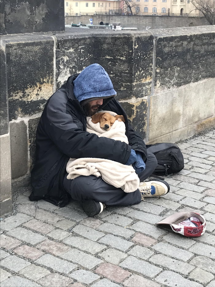 A homeless man tries to keep his friend warm - 9GAG