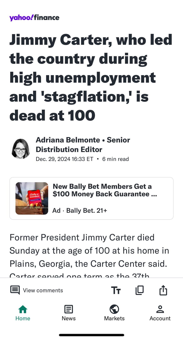 This headline announcing Jimmy Carter’s passing - 9GAG