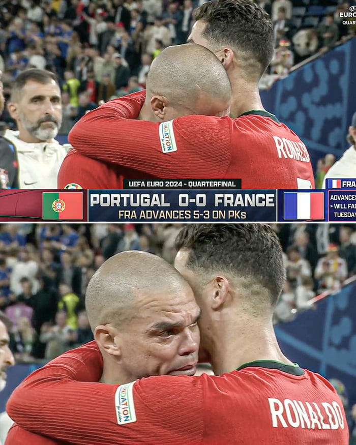 39-year-old Cristiano Ronaldo consoling 41-year-old Pepe after Portugal ...