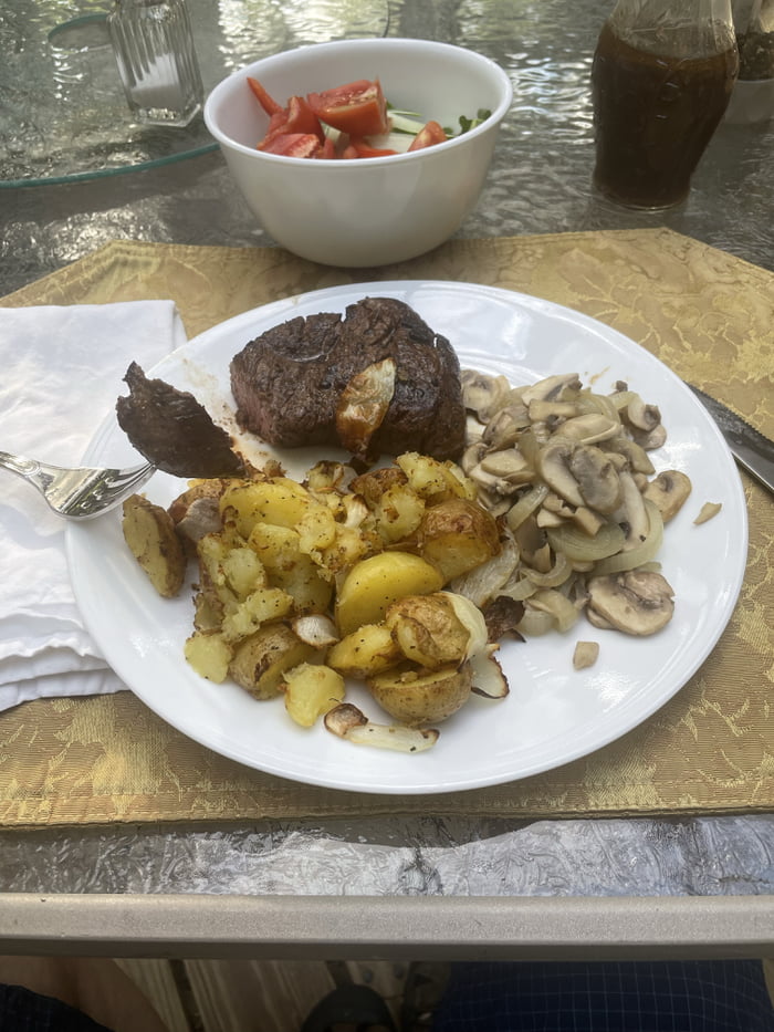 Nice Filet Mignon cooked Sous Vide. 45th Anniversary dinner on the deck - 9GAG