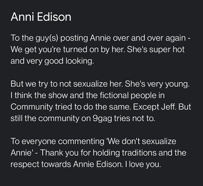 We try not to sexualize Annie Edison - 9GAG