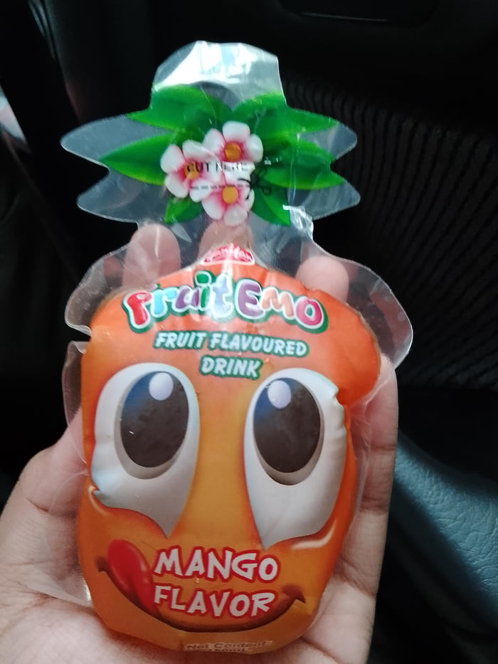Ah yes. the Gen-Z name for Mango Juice.(it's reads out fruit emo) - 9GAG