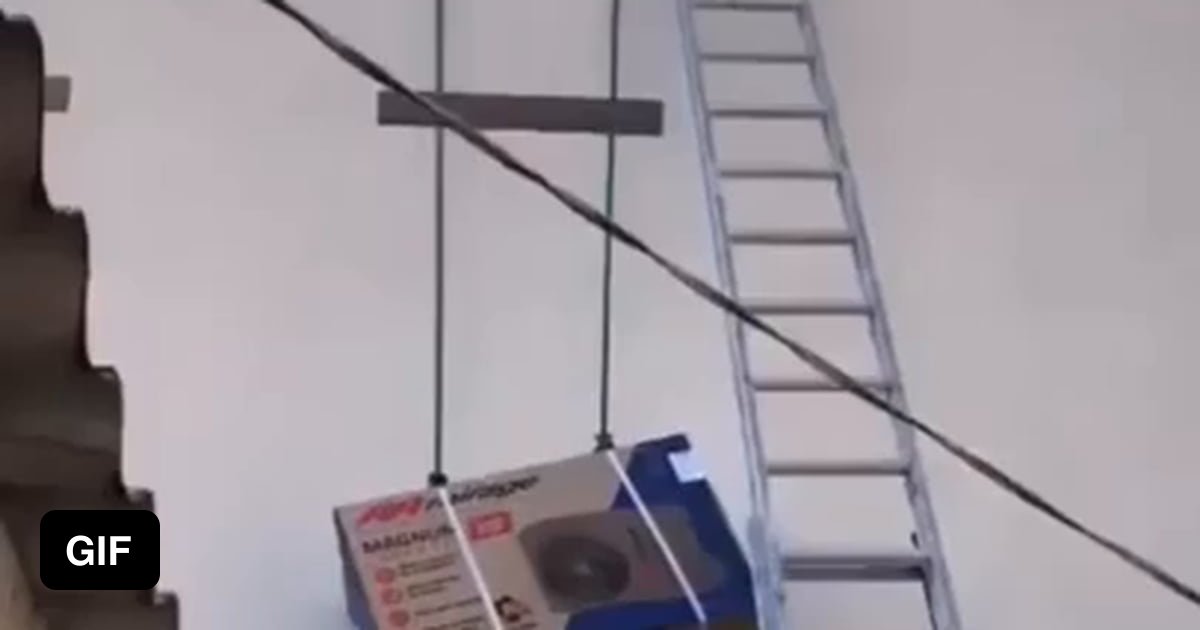 Pulling AC up with ropes. - 9GAG