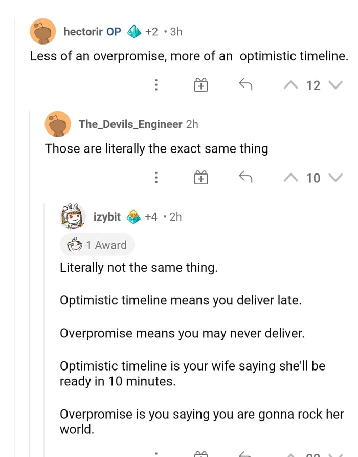 What's the difference between overpromise and optimistic? - 9GAG