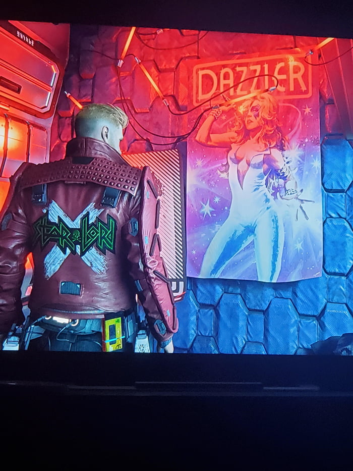Just started playing Guardians of the Galaxy on PS5 and noticed Peter Quill has a Dazzler poster ...