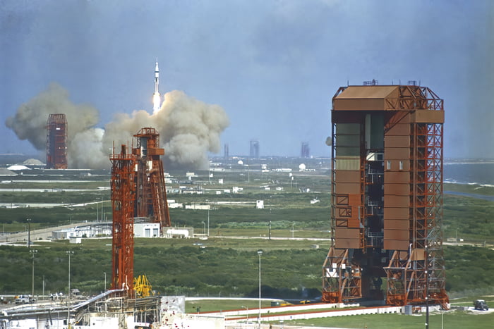 A Saturn IB rocket - SA-205 - launches the first crewed mission of the ...