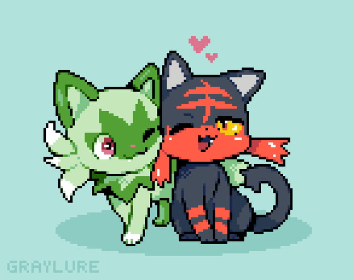 Litten x sprigatito pixel art 💕 - 9GAG