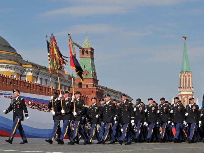 American soldiers walk through Red Square on Victory Day, May 9, 2010 ...