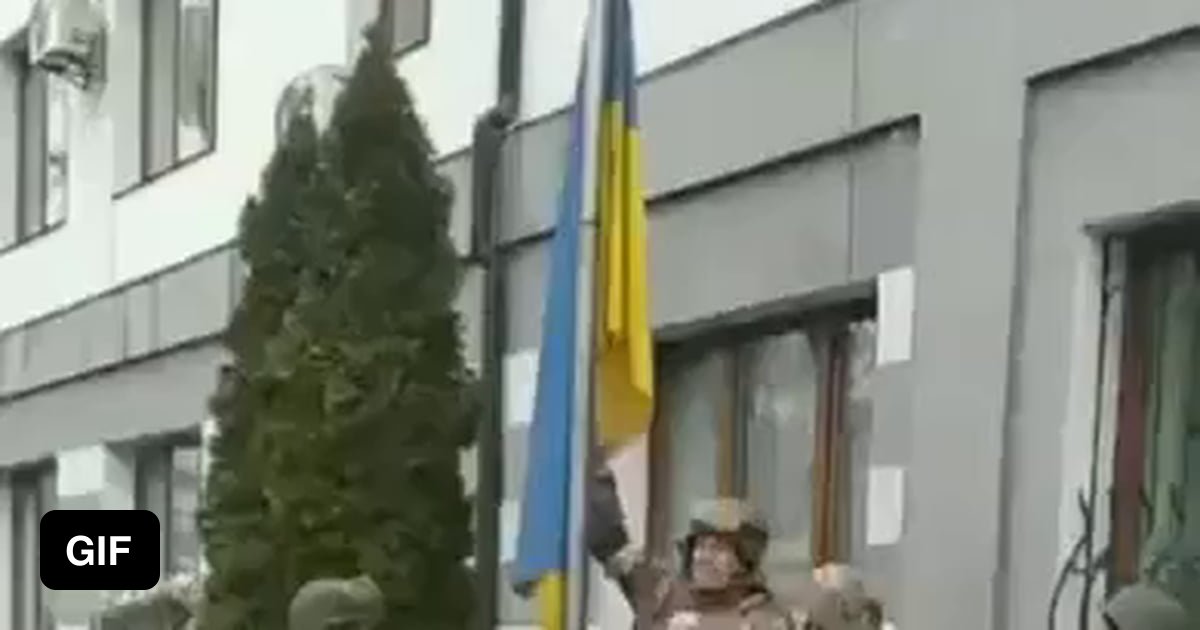 Ukraine got back the city Bucha in the Kiev region. Raising the flag ...