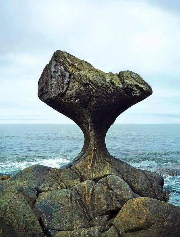 Large mushroom shaped rock, carved over thousands of years by Atlantic ...