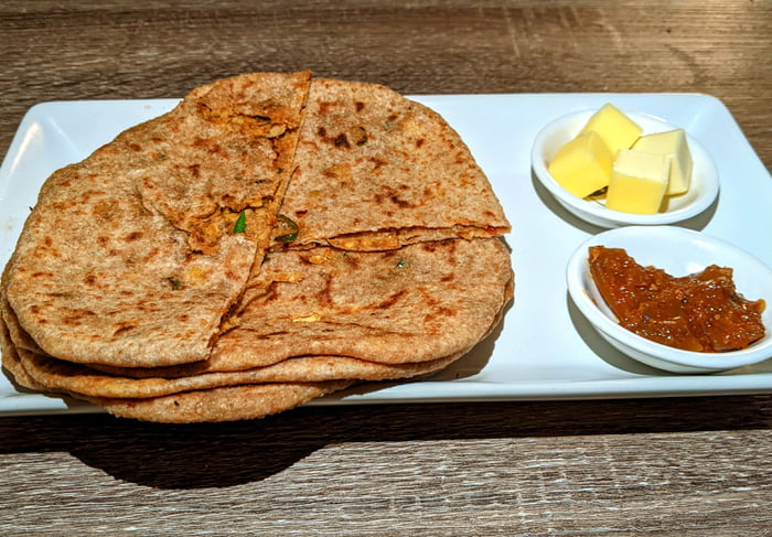 Masala chick pea stuffed whole wheat paratha (paratha is a stuffed ...
