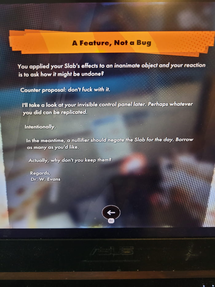 Saw this note in deathloop today and got a good chuckle - 9GAG