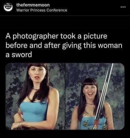 Bet she has a long list of people to try the sword on - 9GAG