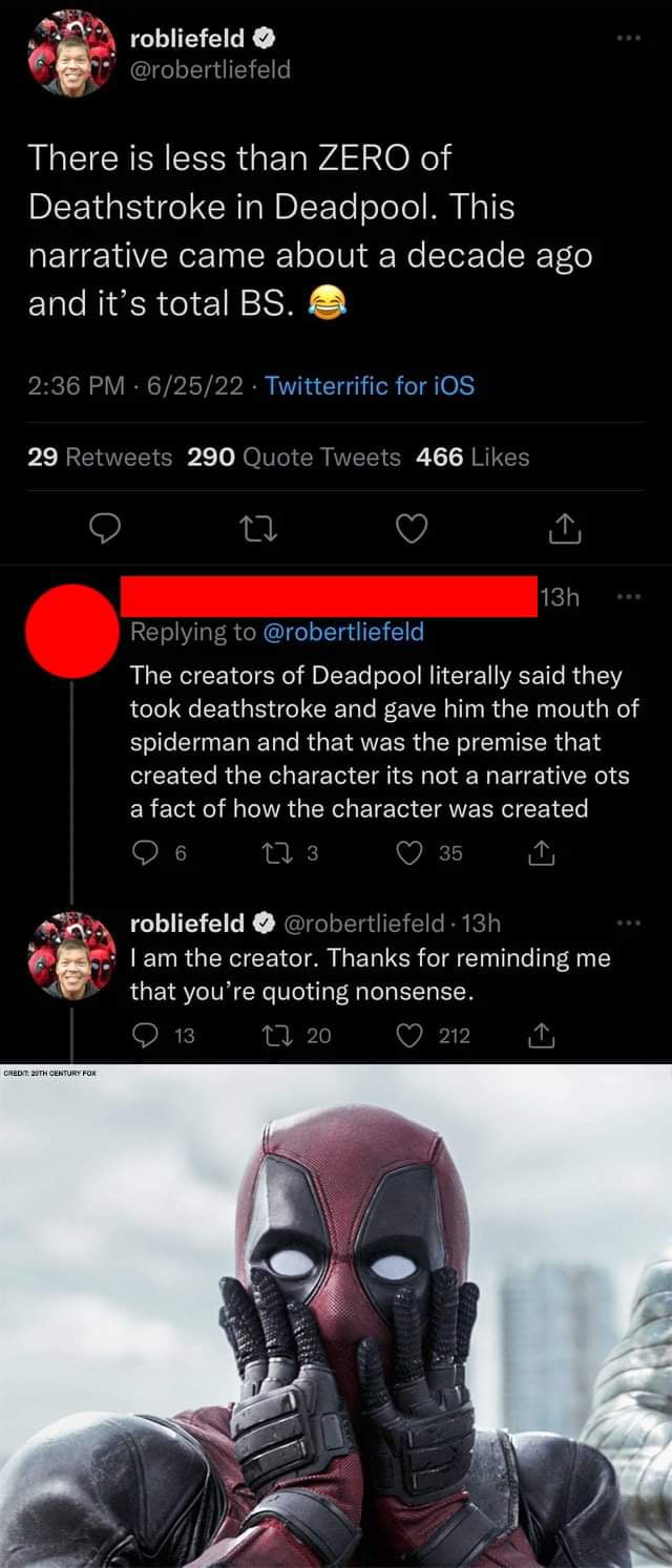 Deadpool creator destroying misinformation. - 9GAG