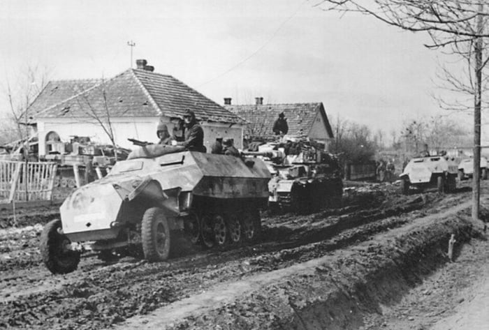 Wehrmacht armored column during Operation Spring Awakening - 9GAG