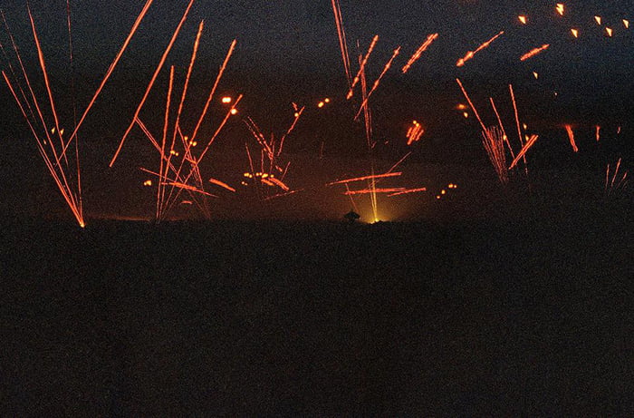 Tracer and Flak fire illuminate the night sky during a Coalition attack ...