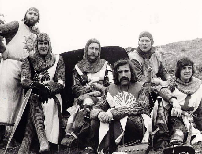 Monty python crew chilling while filming the quest for the holy grail (1975) - 9GAG
