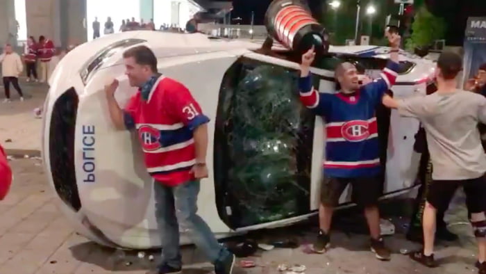 Quebec at it's best. Flipping police cars and riot just by winning the ...