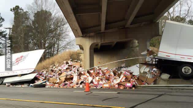 Truck full of ramen noodles crashed. Estimated loss: $38. - 9GAG