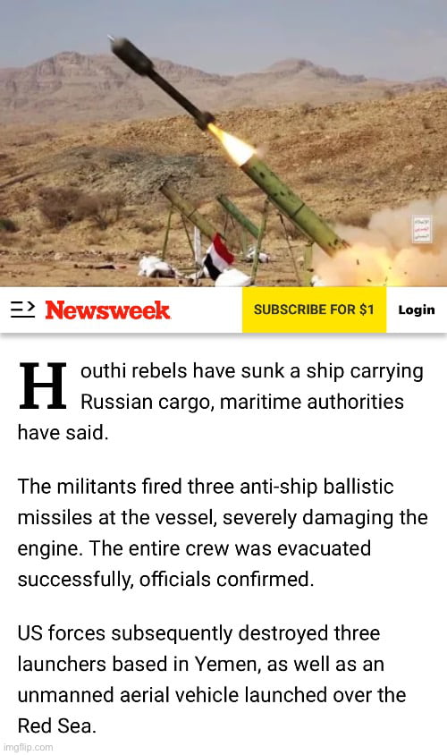 Houthi Missiles Sink Ship Carrying Russian Coal - Iran will get a phone call from Putin - 9GAG