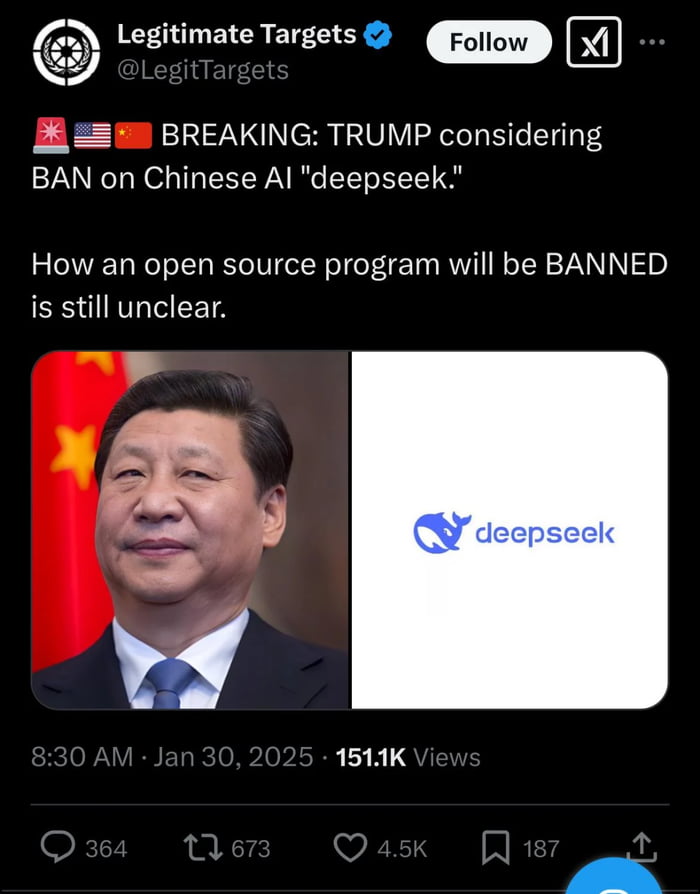 To stop people from using deepseek - 9GAG