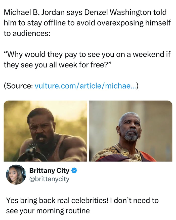 Denzel Washington's timeless advice to Michael B. Jordan on staying valuable. - 9GAG