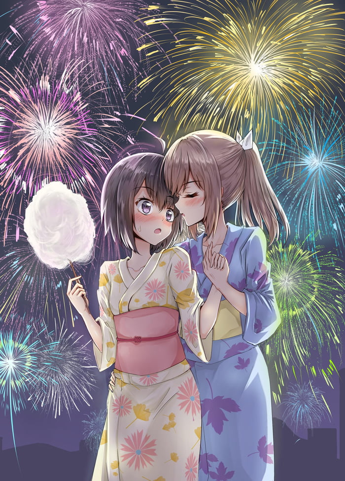 Kaede & Risa under the fireworks - 9GAG