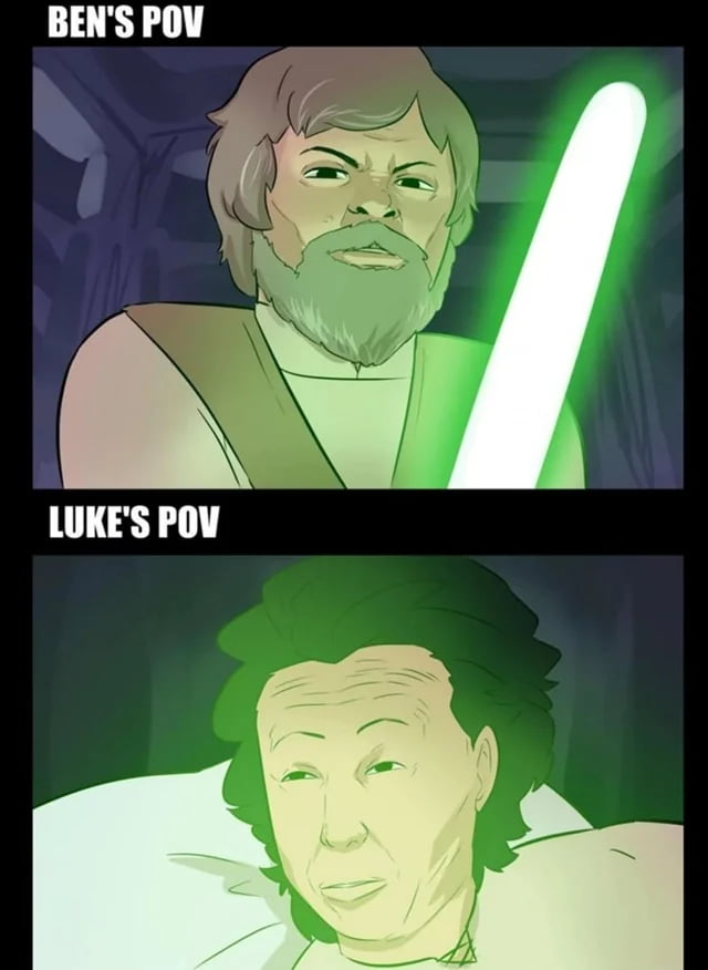 The force is strong with this meme, capturing the different perspectives of a lightsaber duel ...