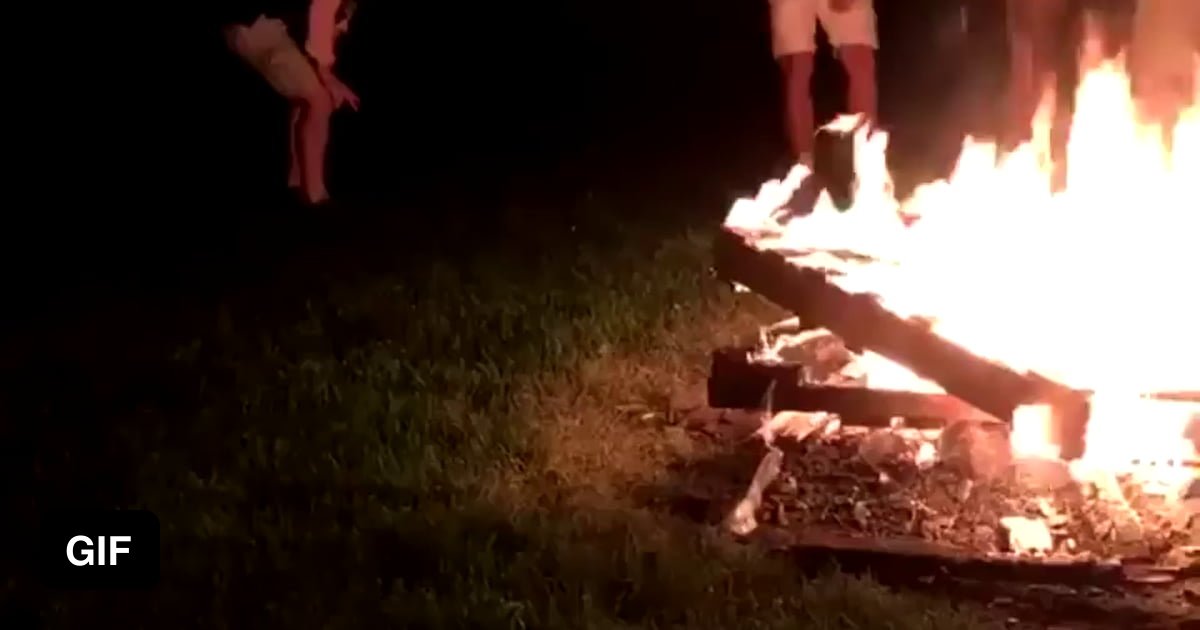 Man jumps too short and lands in the campfire - 9GAG