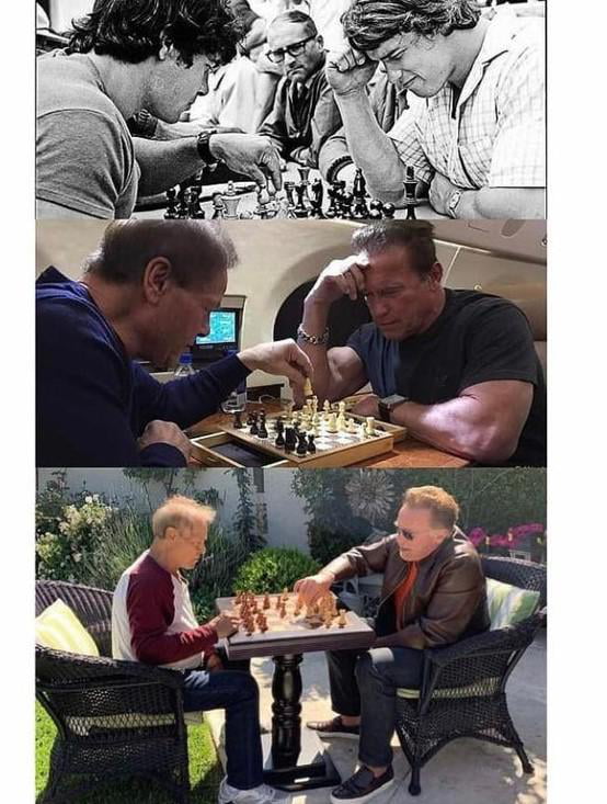 Franco Columbo Arnold Schwarzenegger best friend play chess over the ...