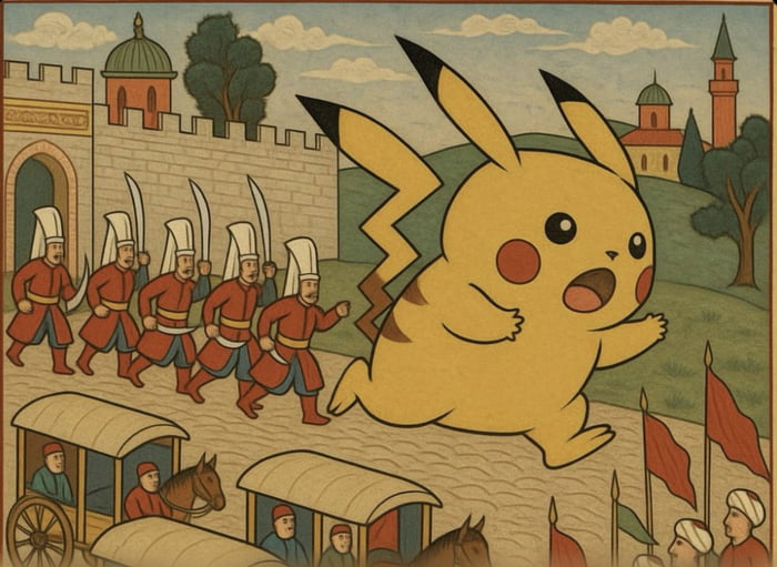 A poor Greek Pikachu running from forced conscription of Janissary, circa early 1500s - 9GAG