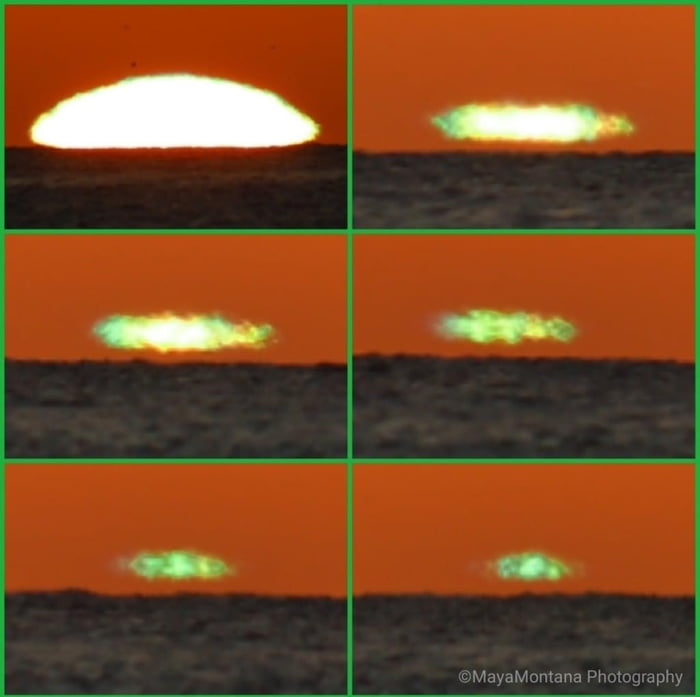 Green sunset is a rare optical phenomenon that occurs when the Sun is on the horizon and the ...
