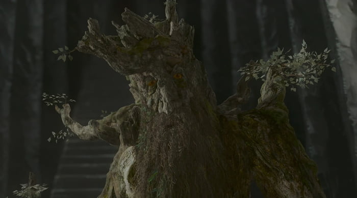 In The Two Towers; Treebeard gets mad at Merry for calling him a tree ...