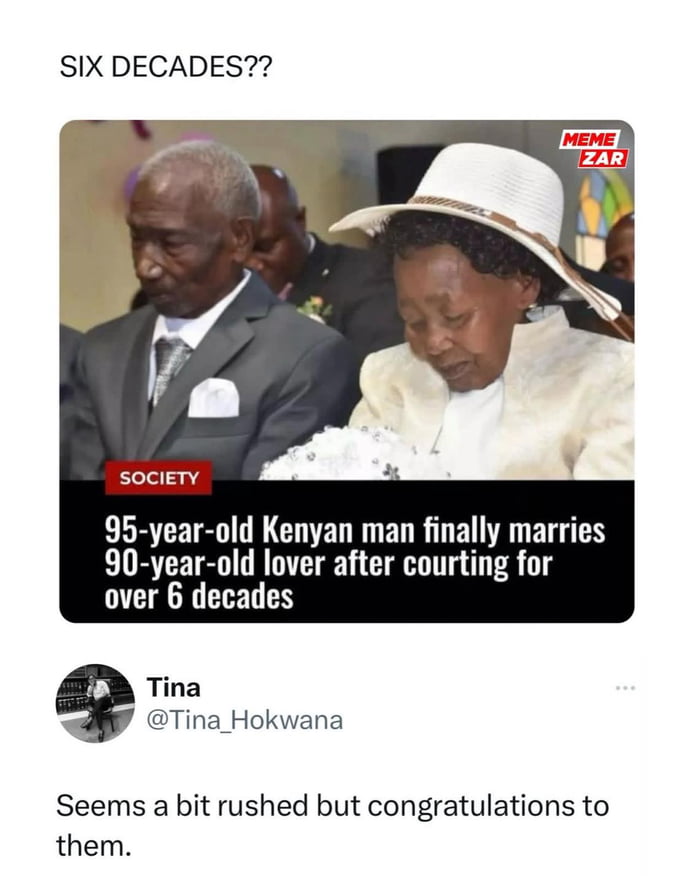 Six decades of courtship? That's what I call taking your time. Congratulations to the happy ...