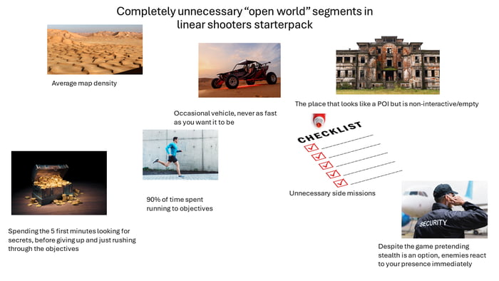Completely unnecessary open world segments in linear shooters starterpack - 9GAG