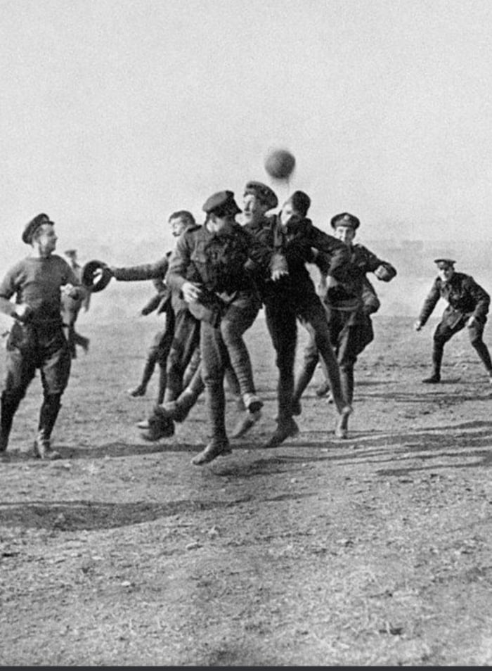 1914 Football game during the WW1 "Christmas Truce" where soldiers of ...