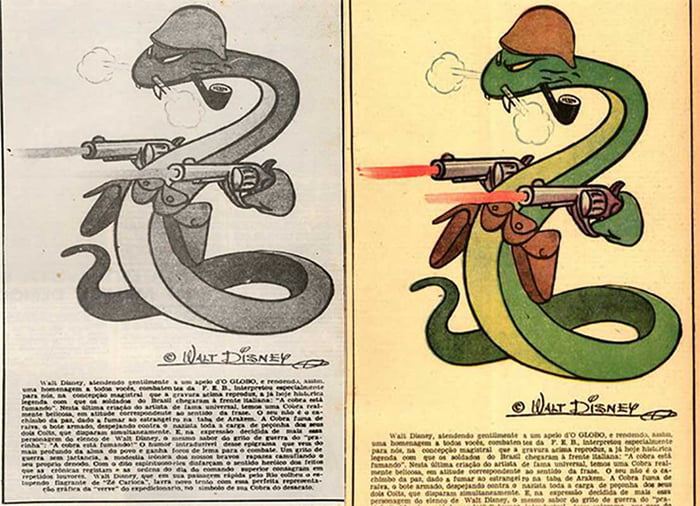 Walt Disney's drawing of a fighting Smoking Snake, symbolizing the ...