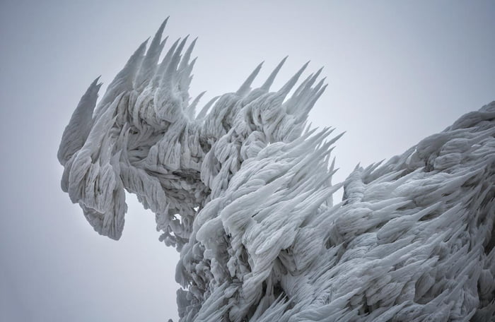 This ice formation caused by heavy wind on a mountain-top in Slovenia ...