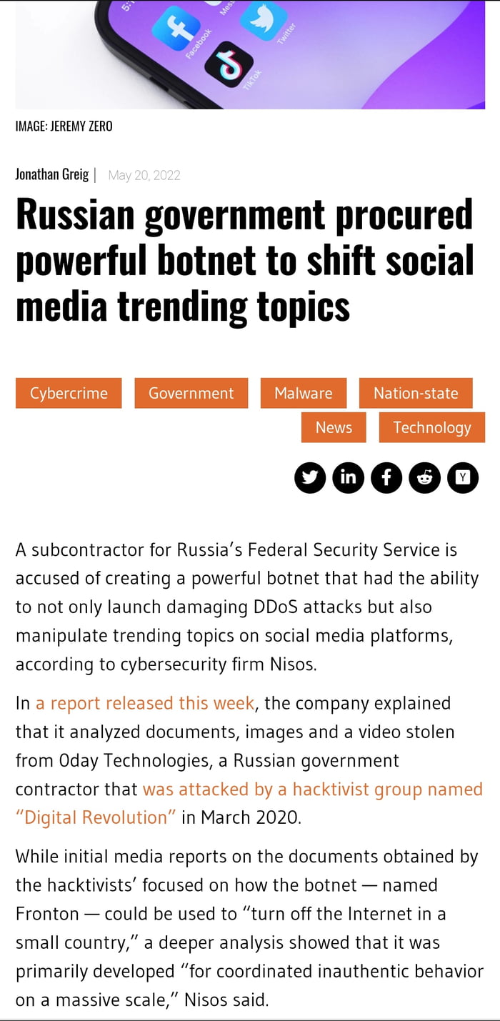 The Russian bots are getting paid to shitpost here. We counter that for ...