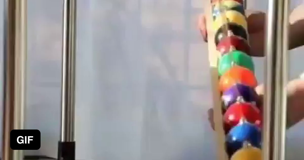 The Pendulum Wave effect is achieved by tying 15 balls to strings of ...