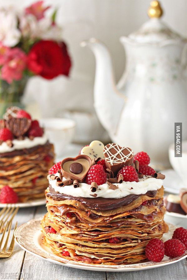 Chocolate Raspberry Mini Crepe Cakes - 9GAG