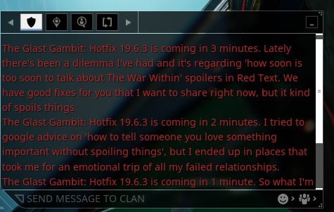 Warframe Hotfix Messages are the best - 9GAG