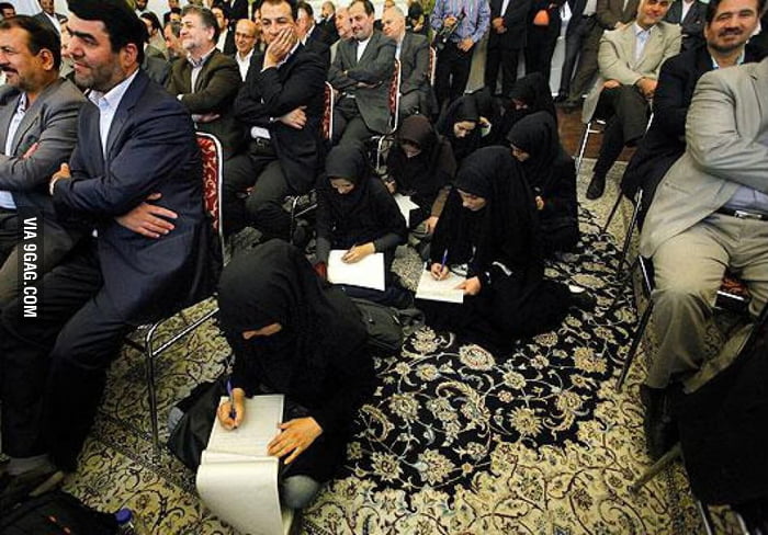 In Iran, female journalists are sitting on the ground while male ...