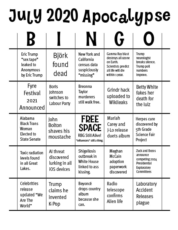 July 2020 Apocalypse Bingo Card - 9GAG