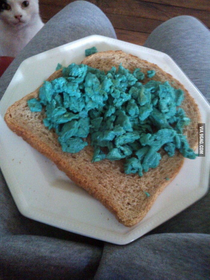 Being sick and home-alone, I made some scrambled eggs.. Blue - 9GAG